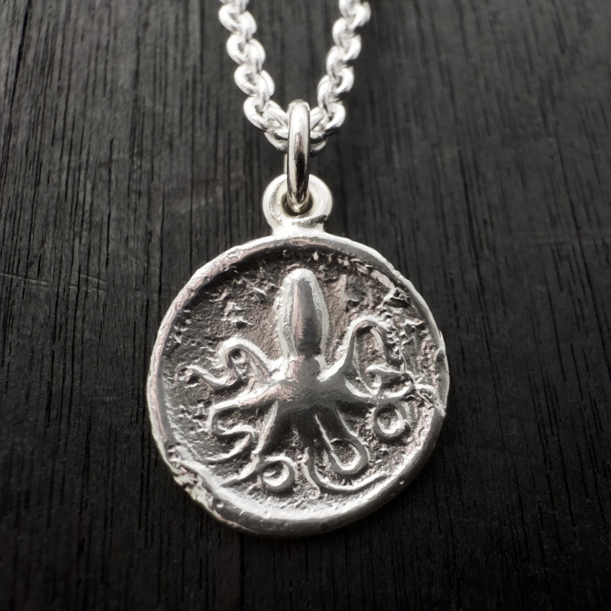 Silver Octopus Coin Necklace - 16" Chain - Jewel Thief Brighton