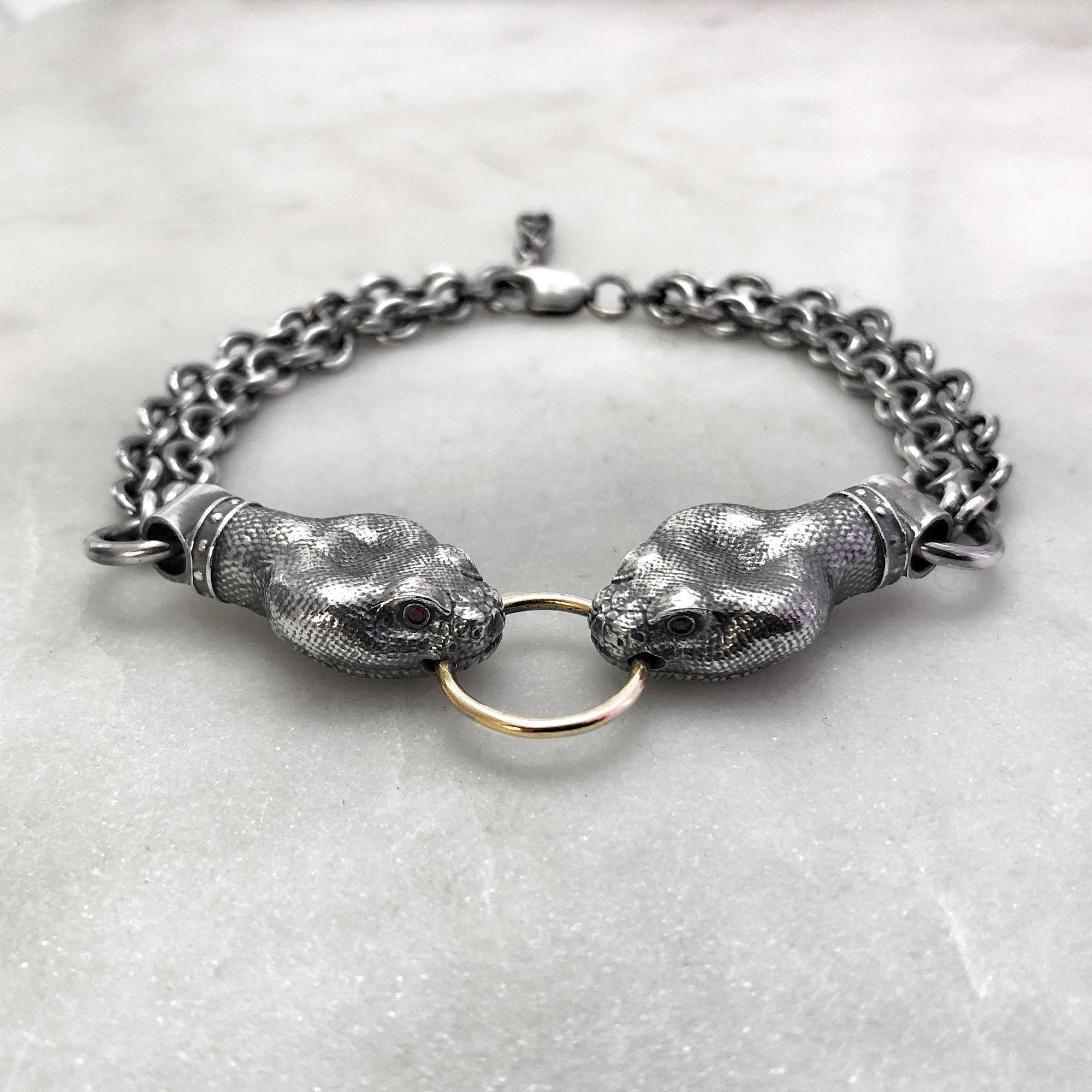 Snake Head Bracelet, Silver Snake Bracelet With Ruby Eyes, Macabre Jew ...