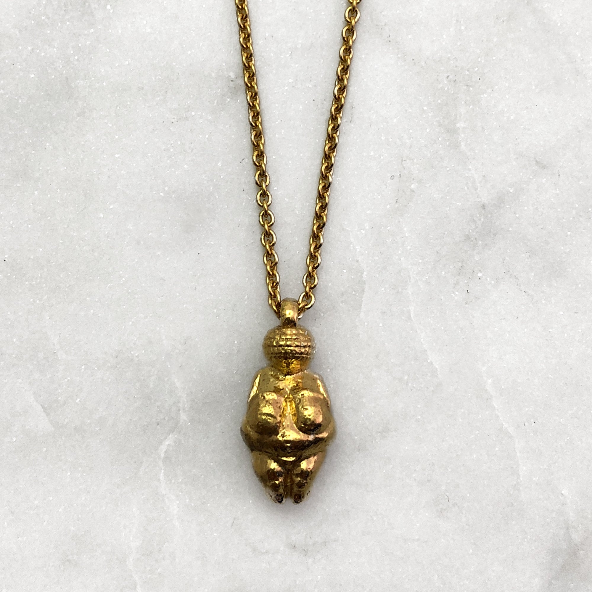 Large Venus Of Willendorf Gold Necklace - 16" Chain - Jewel Thief Brighton